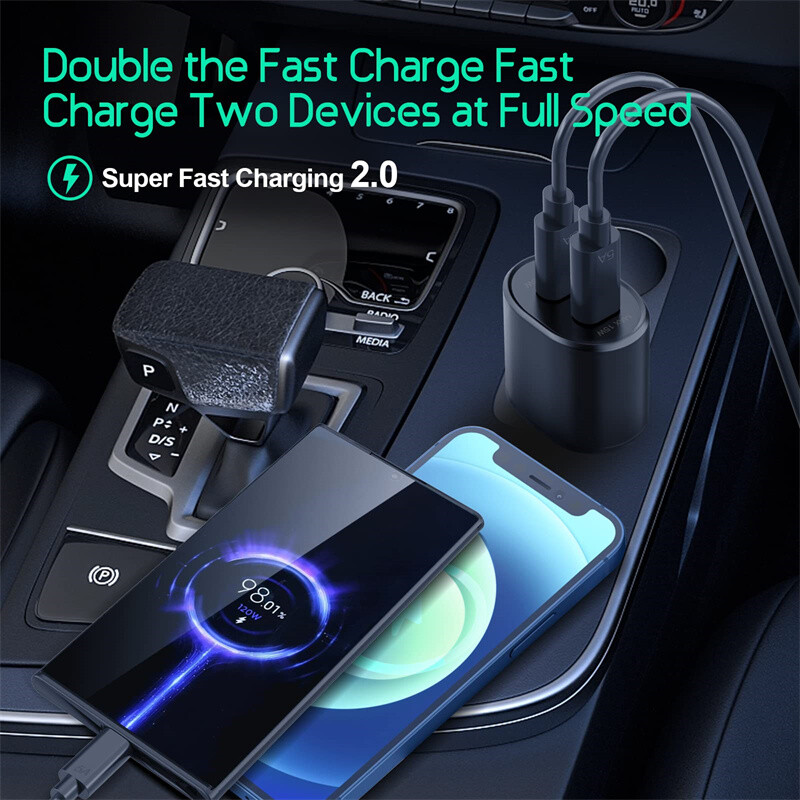 Original For Samsung 45W 2 Ports Super Fast Charging Dual Car Charger ...
