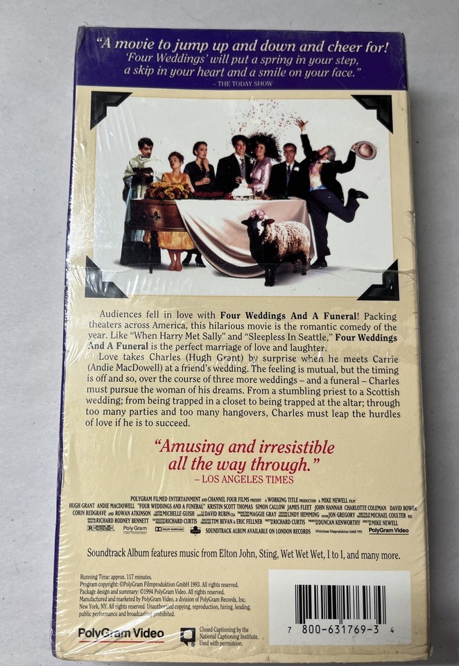 Four Weddings and a Funeral (VHS, 1994) 780063176934 | eBay