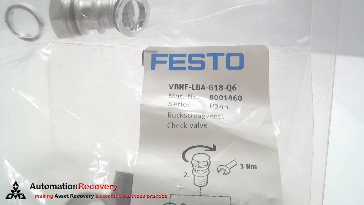 FESTO+VBNF-LBA-G18-Q6+NON-RETURN+CHECK+VALVE+8001460+%23311075 for sale ...