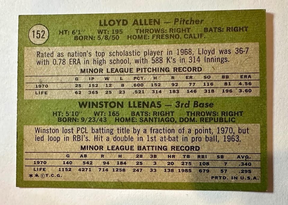 1971 Topps # 152 Angles Rookie Stars L. Allen & W. Lienas NM-MT | eBay