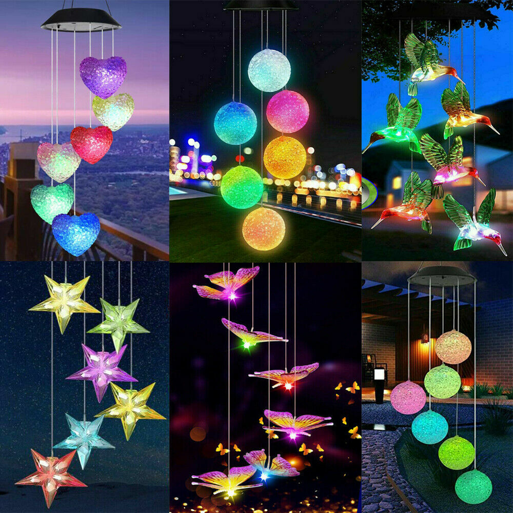 Color-Changing Outdoor LED Solar Powered Wind Chime Lights Yard Garden ...