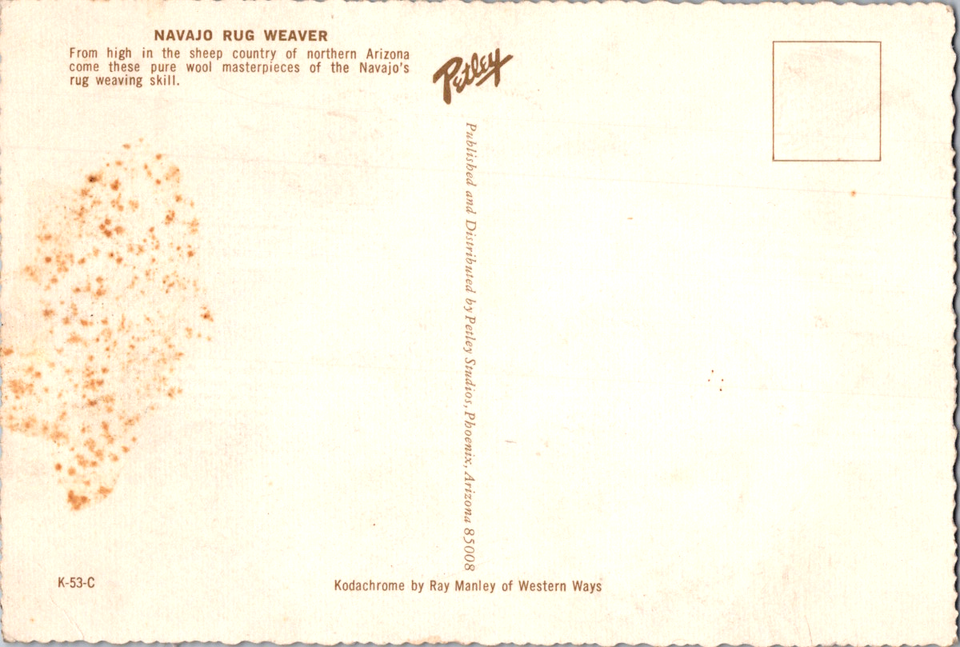 Vintage Postcard Navajo Rug Weaver Northern Arizona Handcrafted Wool ...