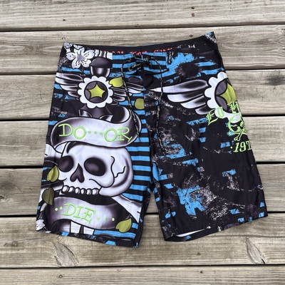 Ed Hardy Shorts Mens 36 Board Swim Trunks Skull Kills Slowly Grunge Emo ...
