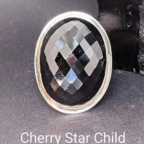 Sterling 925 silver HUGE faceted black onyx oval ring ramatic heavy ...