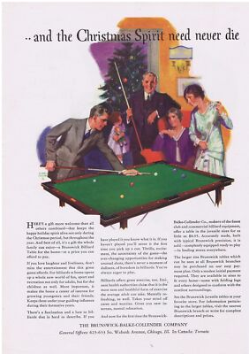 1928 Brunswick Billiard Table, Pool Table, Family, Christmas Print Ad ...