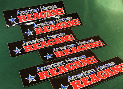 (6) Vintage '84 Reagan CAMPAIGN BUMPER STICKER American Hero Black ...