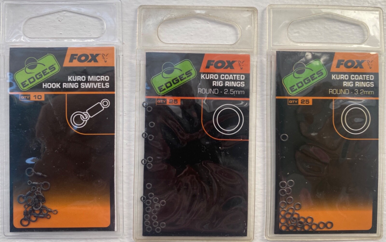Fox Edges Kuro Coated Rig Rings Round 2.5mm or 3.2mm or Micro Hook Ring ...