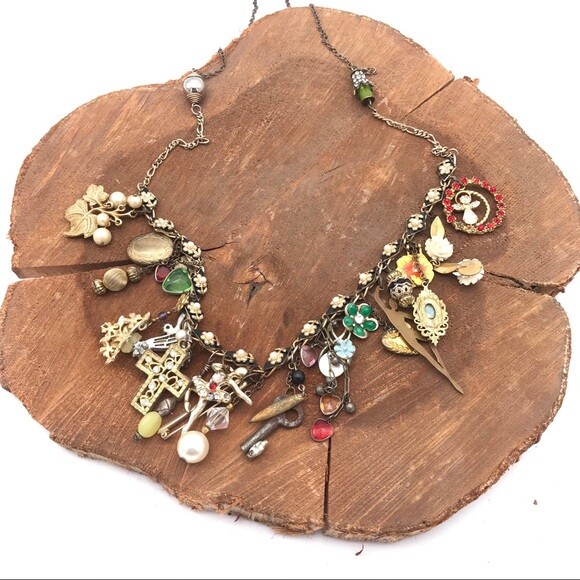 Vintage Repurposed Upcycled Handmade Gold Charm Colla… - Gem