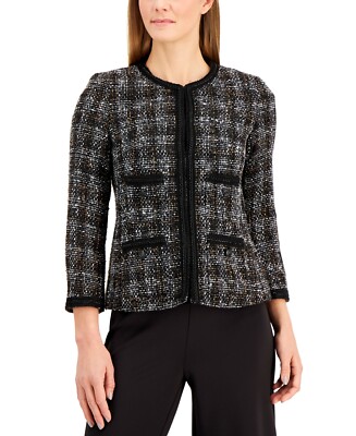 Anne Klein Women's Size 8 Black Combo Tweed Patch-Pocket Jacket | eBay