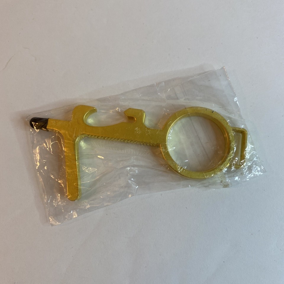 No Contact, No Touch, Door Opener & Button Pusher Keychain 3" Gold ...