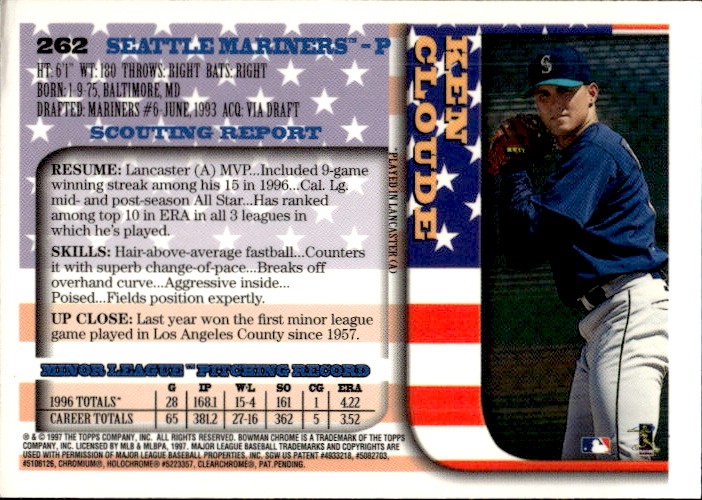 1997 Bowman Chrome International Ken Cloud 262 Seattle Mariners | eBay