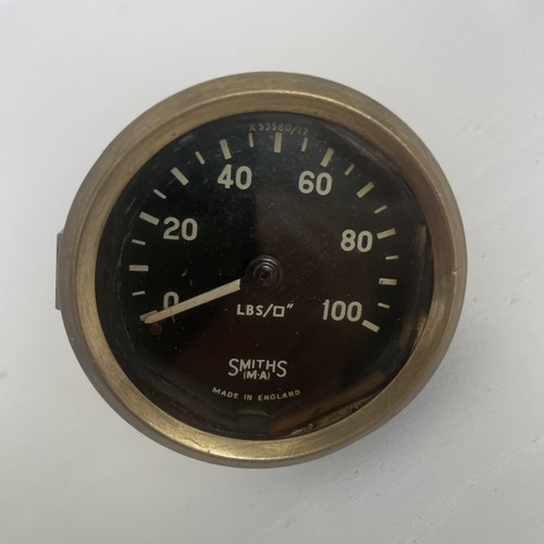 Smiths full face oil pressure gauge , Black inlay with brass surround ...