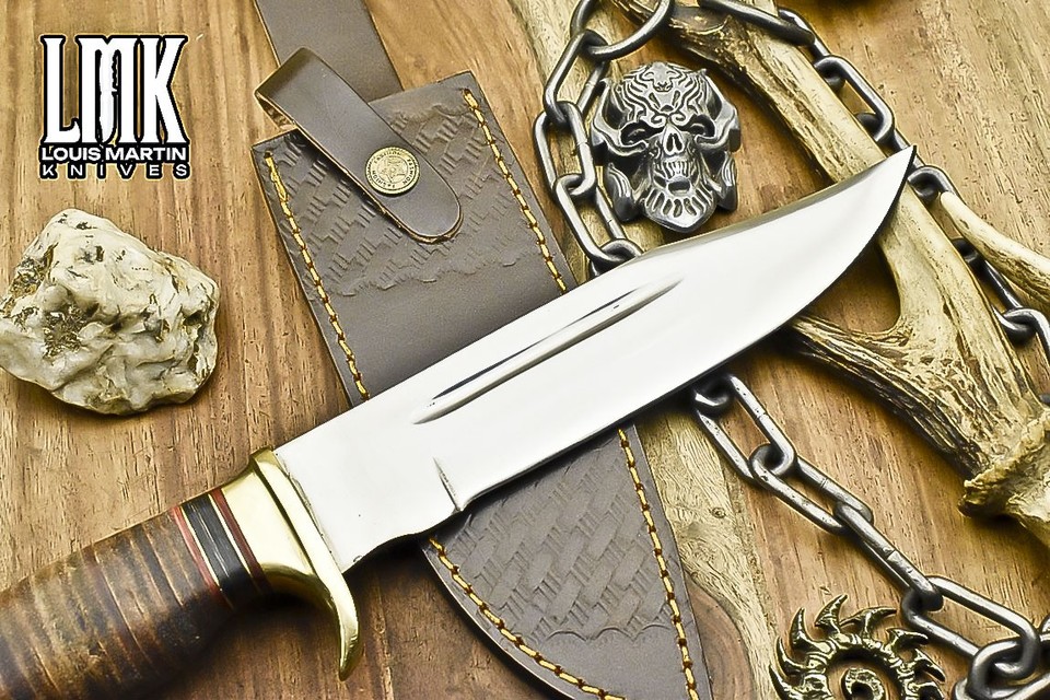 LMK Hand Crafted Bowie Knife D2 Tool Steel Stag Leather Brass Guard EDC ...