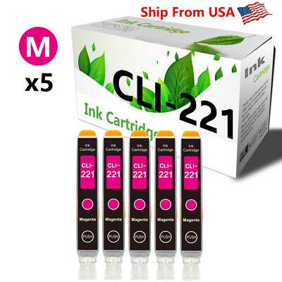 (5-Pack,Magenta) CLI221 Ink Cartridge CLI-221 for PIXMA MP550 Printer ...