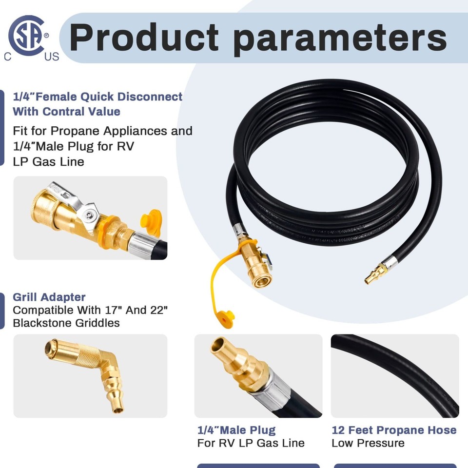 24FT Quick Connect Propane Hose with Adapter for RV to Grill LP RV Hose ...