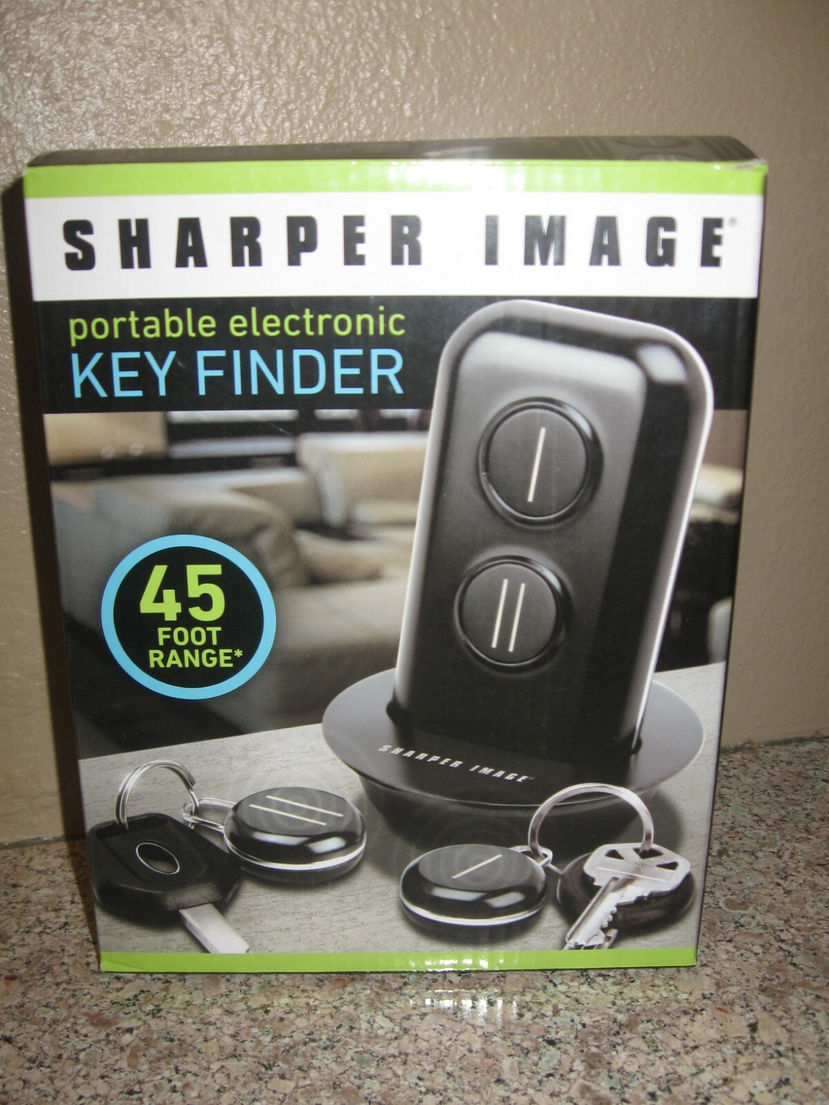 NEW SHARPER IMAGE PORTABLE ELECTRONIC KEY FINDER 45 FT. RANGE TWO KEY ...