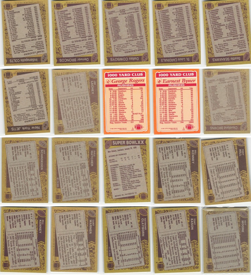 1986 Topps Lot of 100 NFL Football Cards Partial Set Collection | eBay