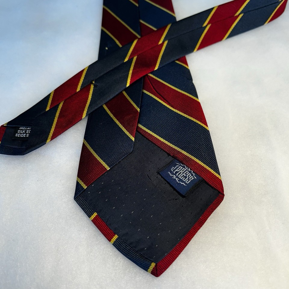 VTG JPress Repp Tie 100% Silk Made In Ireland Navy Red Gold Stripe | eBay