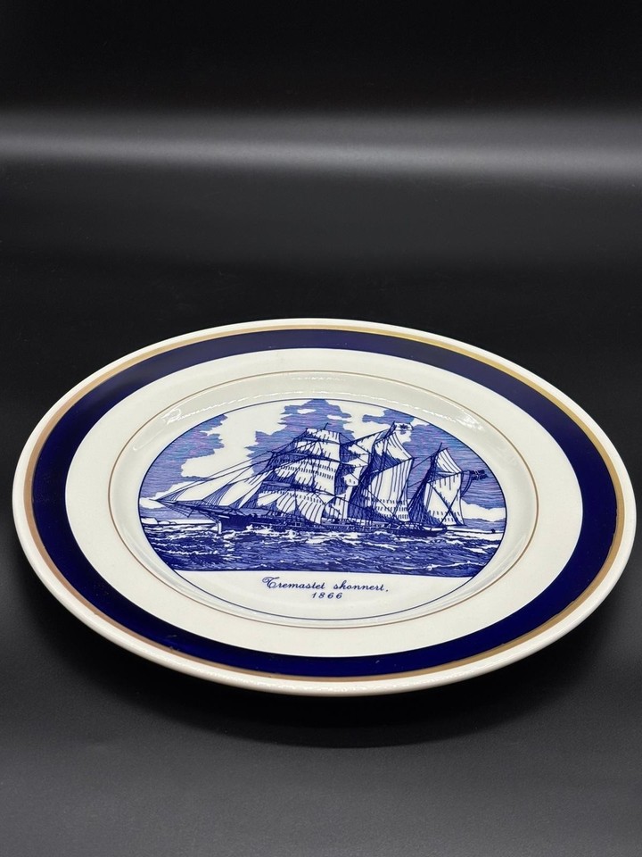 Figgjo Flint Norway mid-century large porcelain ship plate 1866 , blue ...
