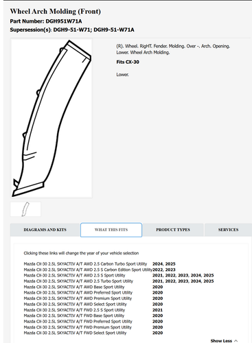 NEW Genuine Mazda 2020-2024 CX-30 Front Right Fender Molding Trim DGH9 ...