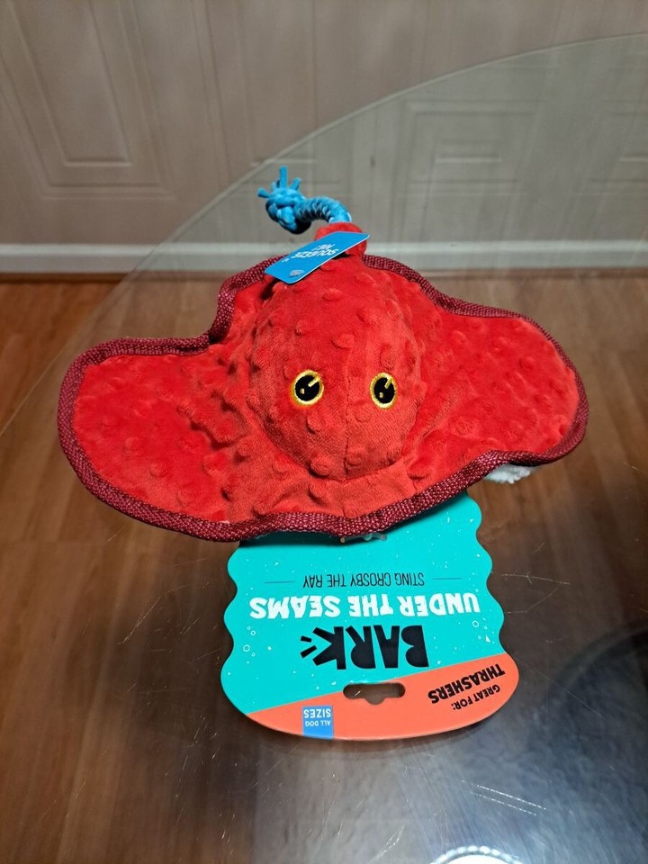 Bark 12" Stingray Dog Toy w/Large Squeaker, Rope & Crinkle, for ...