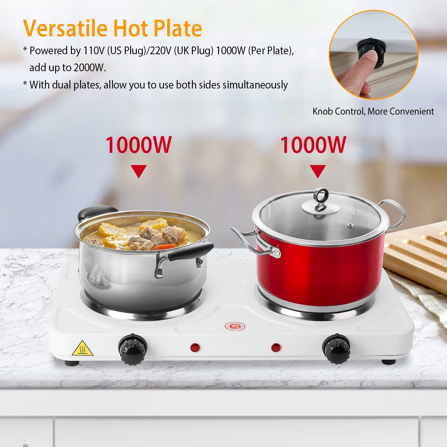 2000W Portable Electric Dual Burner Hot Plate Cooker Kitchen Cooktop ...