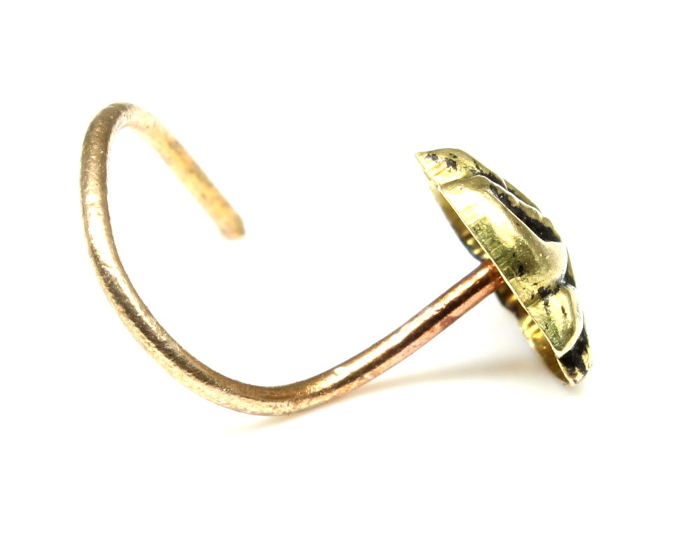 Tiny Flower Nose Stud, Antique gold finish nose ring, corkscrew ring l ...