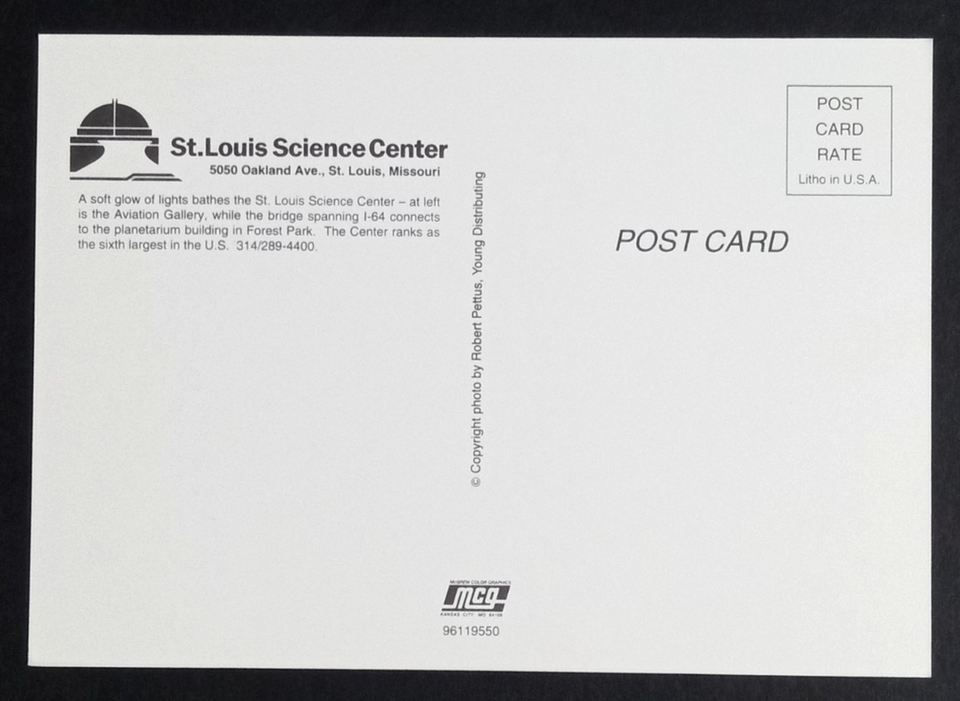 Saint Louis Science Center Missouri MO Postcard c1980s UNP 4x6 Aviation ...