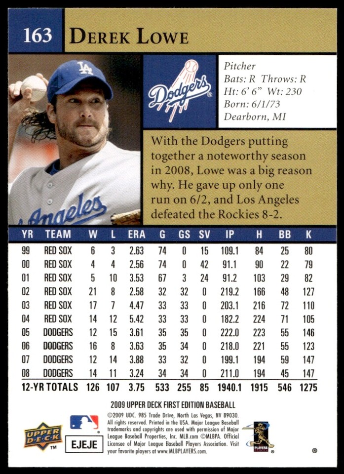 2009 Upper Deck First Edition #209 Derek Lowe DODGERS | eBay