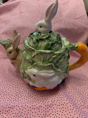 Bunny On Cabbage Teapot By Nantucket 1 Quart Novelty Teapot PERFECT | eBay