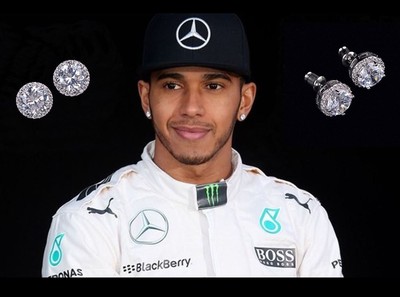 Men’s/Boy’s Lewis Hamilton 18ct White Gold Plate Cubic Zirconia Crystal ...