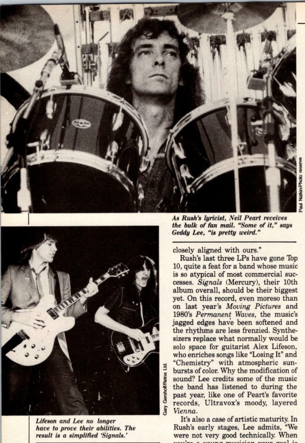 1982 VINTAGE 4PG MAGAZINE ARTICLE/CLIPPING OF RUSH'S SIMPLER SIGNALS ...