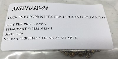 MS21042-04 SELF LOCKING NUT SIZE:4-40 CAD II PLATE PACKAGE OF 100/EA | eBay