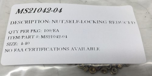 MS21042-04 SELF LOCKING NUT SIZE:4-40 CAD II PLATE PACKAGE OF 100/EA | eBay