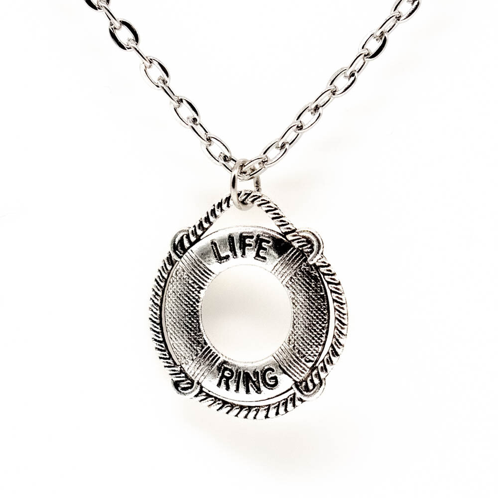 Silver Tone Nautical Life Ring Buoy Pendant Charm Necklace w 20" Link ...