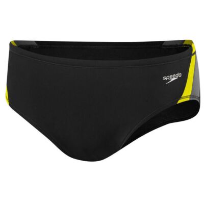 SPEEDO Quark Splice Racer Endurance Lite Black Yellow Swim Brief NEW ...