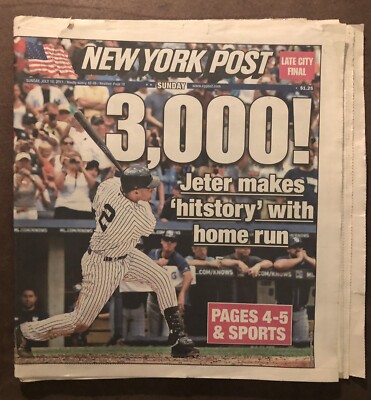 New York Post Yankees Derek Jeter 3000 Hits Jul.10,2011 GC | eBay
