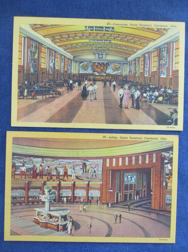 Lot of 2 1940s Cincinnati Ohio Union Terminal Station Interior View ...