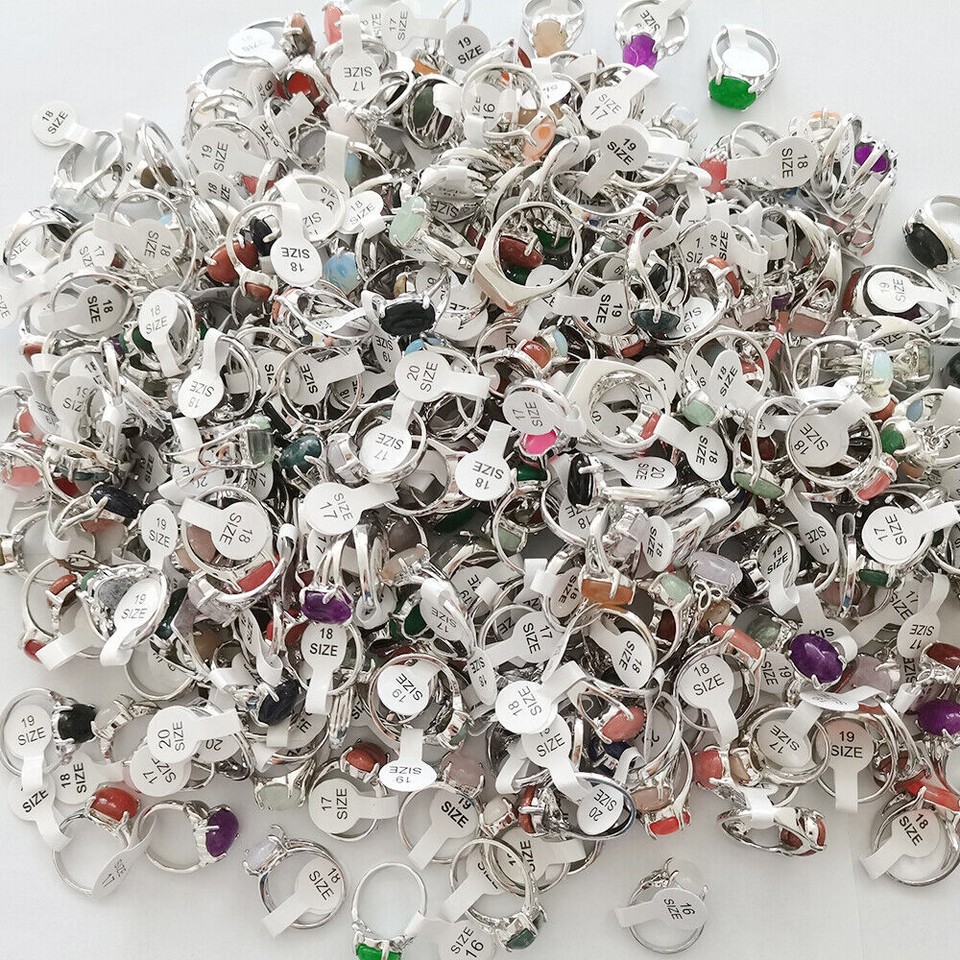 5-100Pc Wholesale Lot Mixed Ring Natural Stone Rings Women Gemstone ...