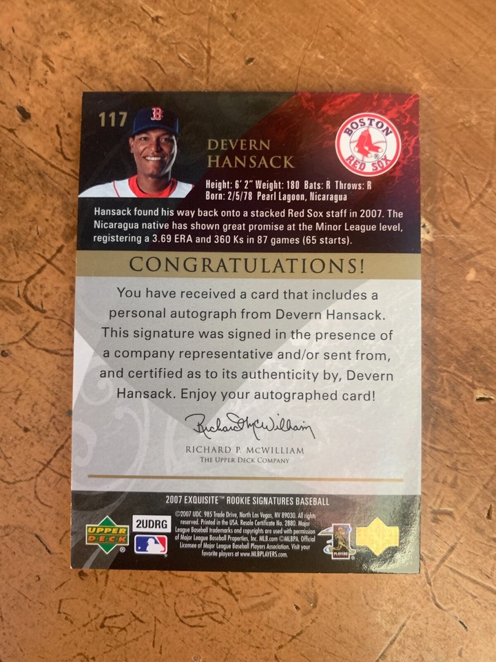2007 Exquisite Collection Rookie Signatures #117 Devern Hansack RC ...