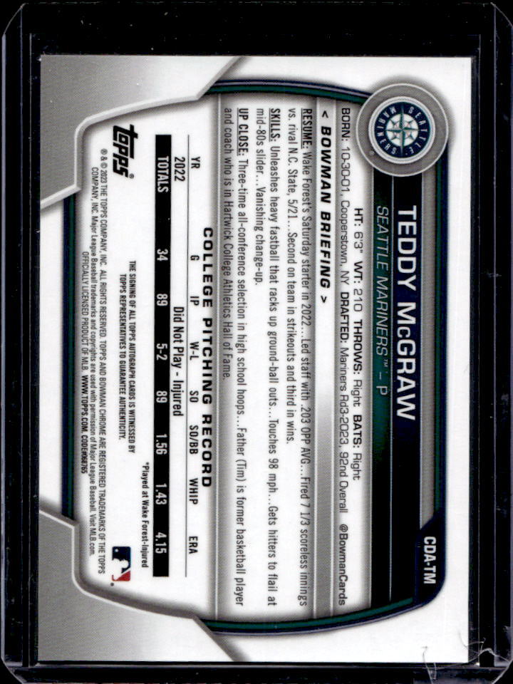 2023 Bowman Chrome Draft Teddy Mcgraw 1st Prospect Autograph Auto # ...