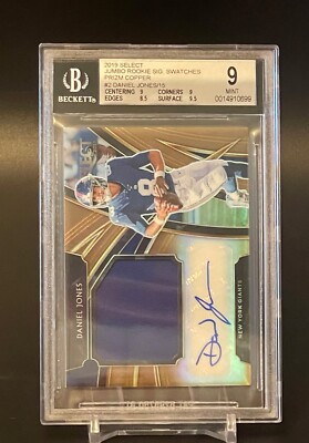 DANIEL JONES 2019 Select JUMBO ROOKIE SIG. SWATCHES COPPER #/15 BGS 9/ ...