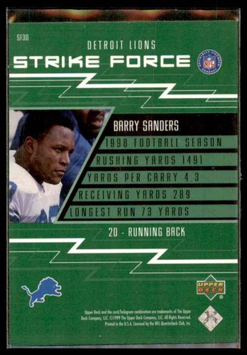 1999 Upper Deck Strike Force Barry Sanders #SF30 | eBay