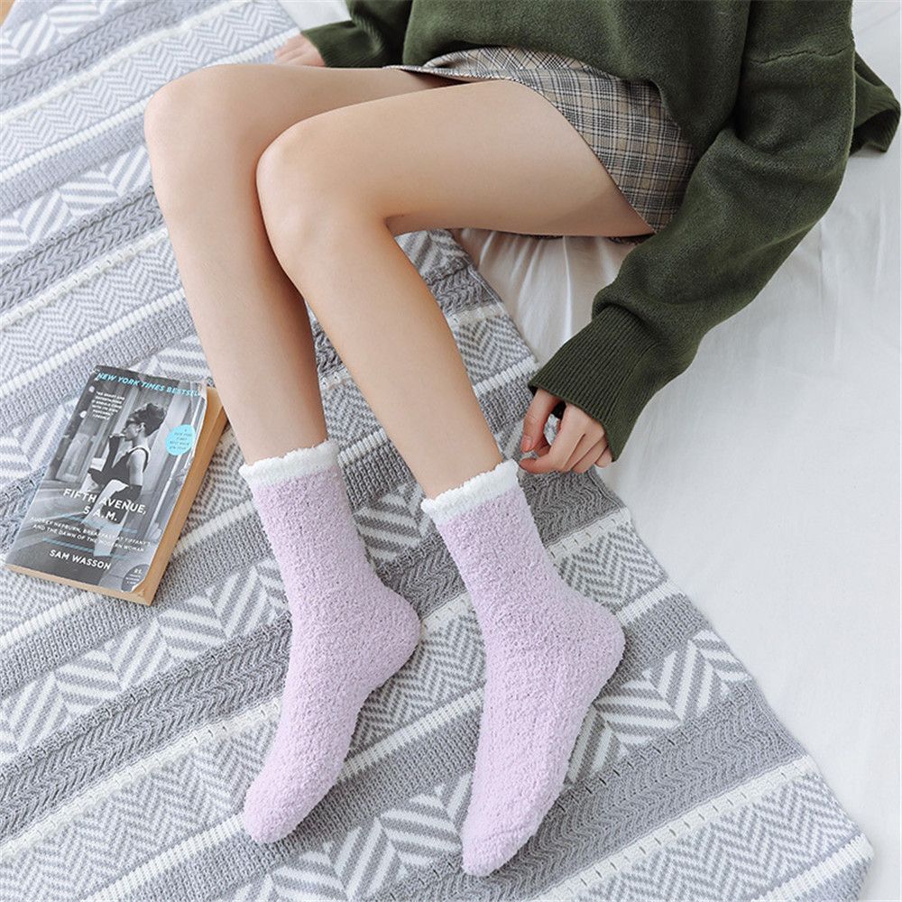 Fluffy Plush Sleep Bed Sock Coral velvet socks Soft Cashmere Sox ...