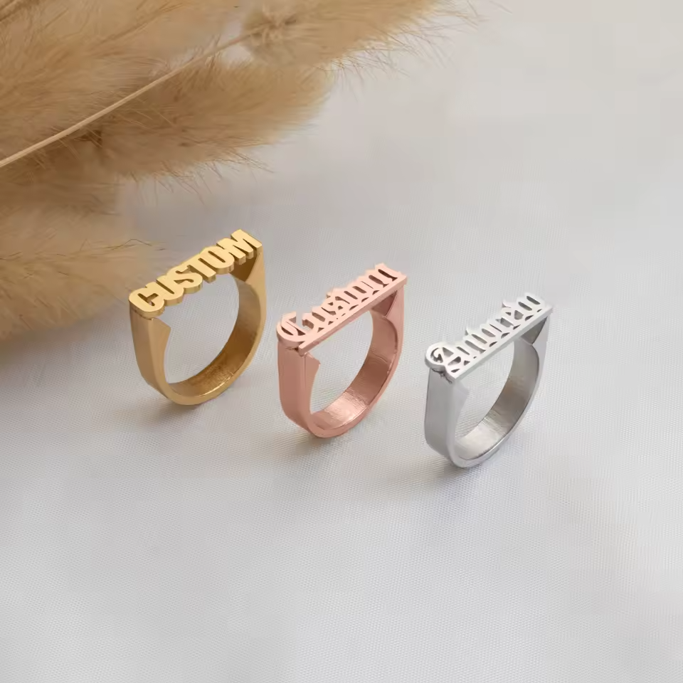 Custom Name Ring Band Jewelry Stainless Steel Personalized Nameplate ...