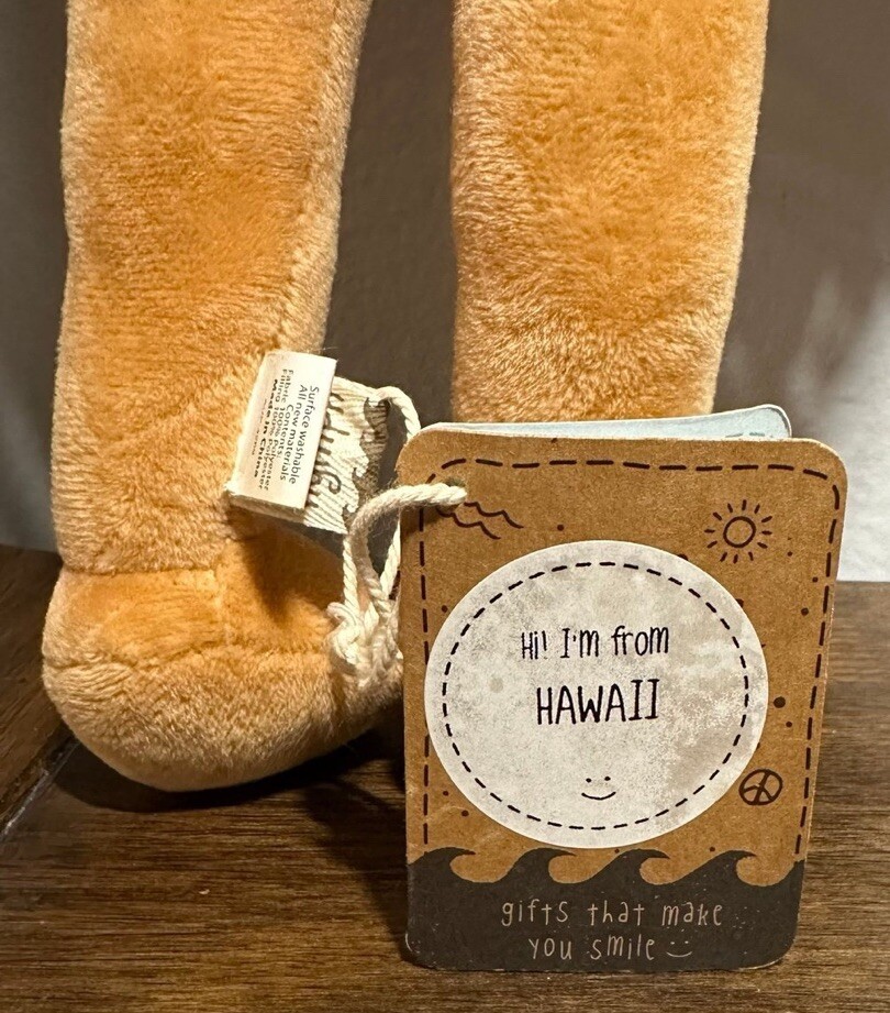 PLUSH DOLL FIGURE LANI HAWAIIAN EARTH NYMPH BLACK YARN HAIR TAN HULA ...