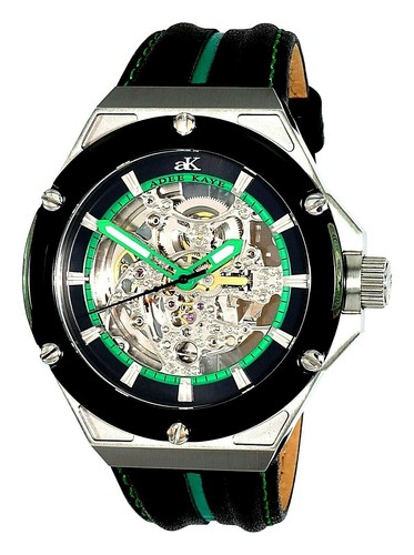 ADEE KAYE Men's AK2240MGN 20-Jewel Automatic Skeleton Dial Stainless ...
