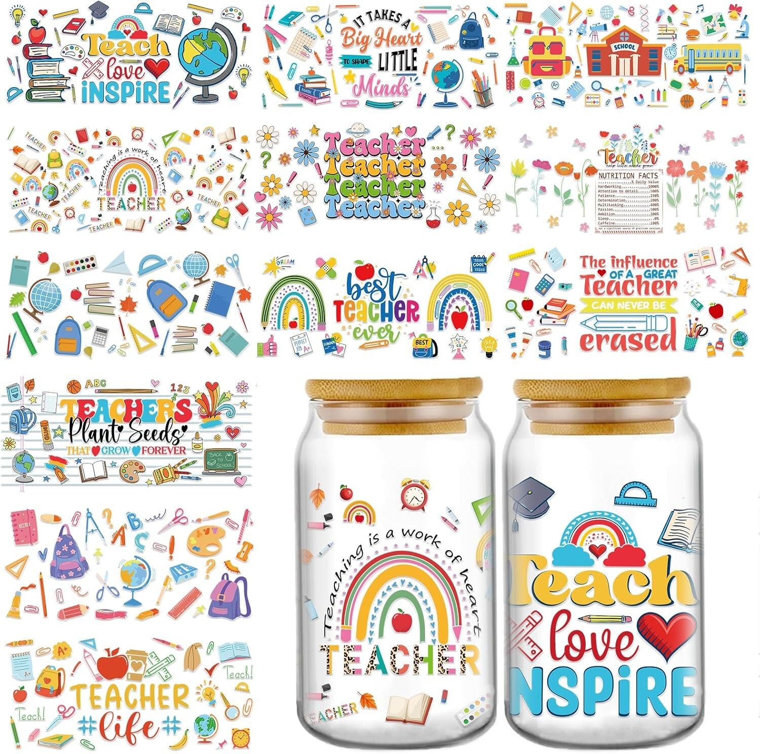 Back to School Teacher Gift Cup Jar Wrap Stickers 12 Pack Brand New | eBay