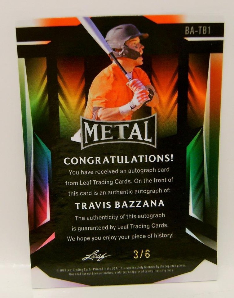 TRAVIS BAZZANA #3 /6 AUTO LEAF METAL BASEBALL 2023 | eBay