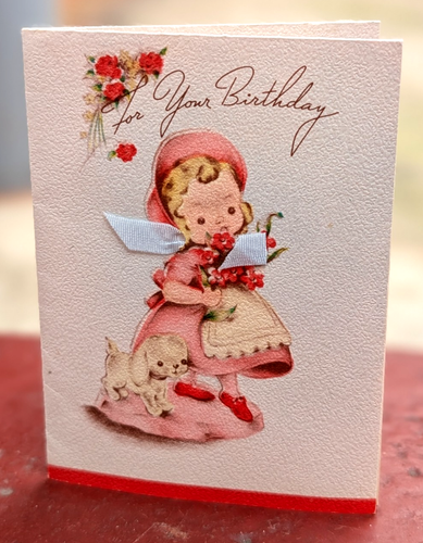 Vintage 1940's Small Used Little Girl Puppy Dog Birthday Greeting Card ...